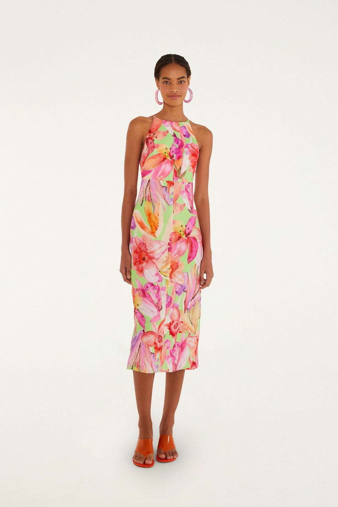 FARM RIO FARM Rio Multicolor Artsy Flora Linen Midi Dress